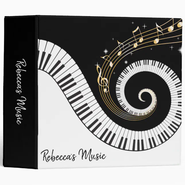 Piano Keys and Gold Music Notes 3 Ring Binder | Zazzle