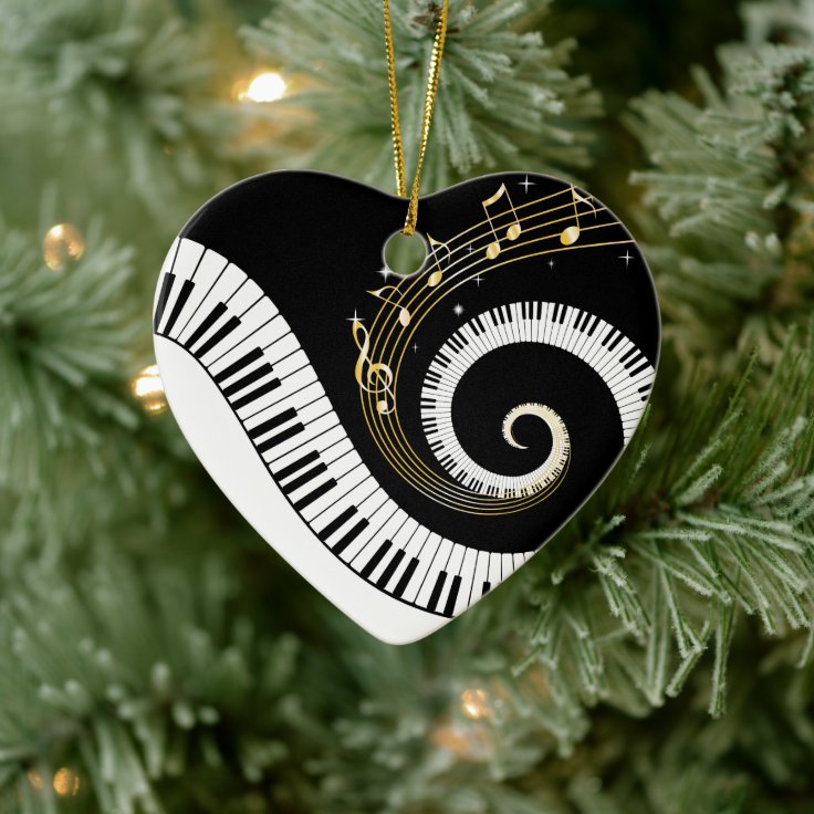 Piano Keys and Gold Music Notes Ceramic Ornament | Zazzle