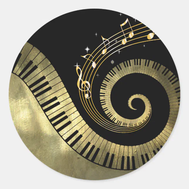Piano Keys and Gold Music Notes golden Stickers | Zazzle