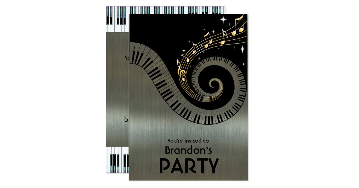 Piano Keys and Gold Music Notes Party Invitation | Zazzle.com