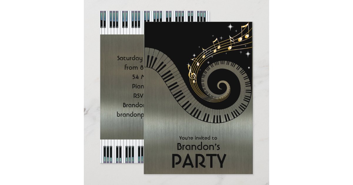 Piano Keys and Gold Music Notes Party Invitation | Zazzle