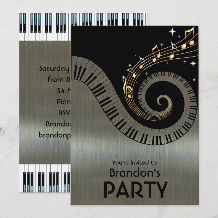 Piano Keys and Gold Music Notes Party Invitation | Zazzle