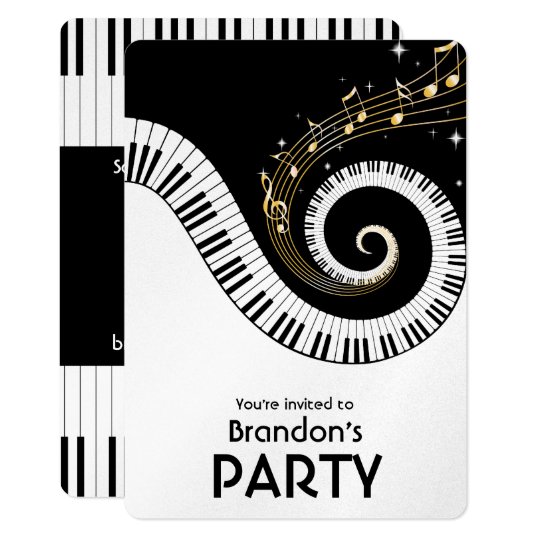 Piano Keys and Gold Music Notes Party Invitation | Zazzle.com