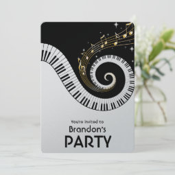 Piano Keys and Gold Music Notes Party Invitation | Zazzle