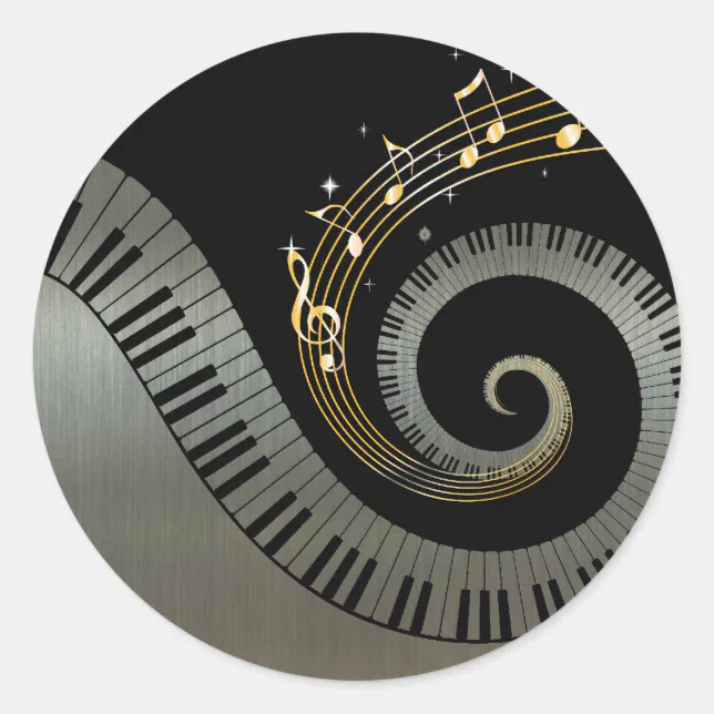 Piano Keys and Gold Music Notes silver Classic Round Sticker | Zazzle