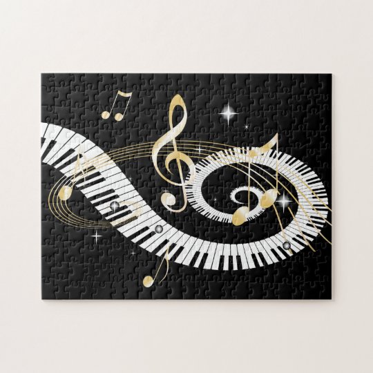 Piano Keys and Golden Music Notes Jigsaw Puzzle | Zazzle