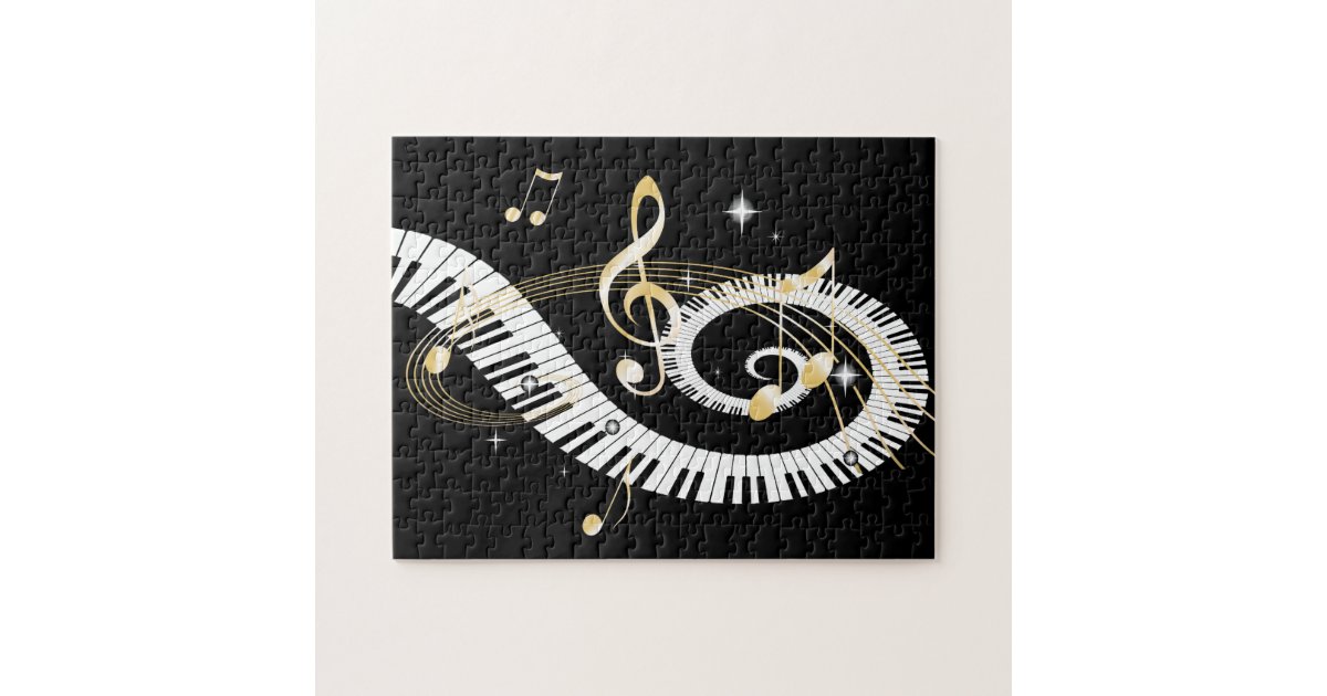 Piano Keys and Golden Music Notes Jigsaw Puzzle | Zazzle