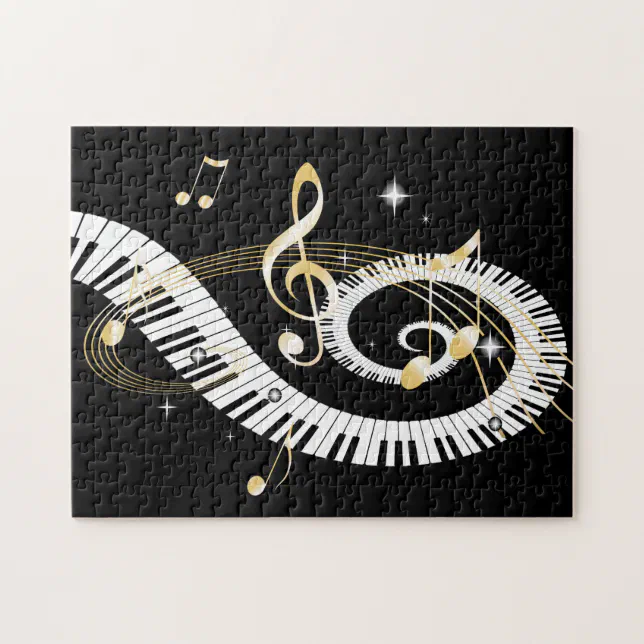 Piano Keys and Golden Music Notes Jigsaw Puzzle | Zazzle