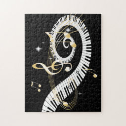 Piano Keys and Golden Music Notes Jigsaw Puzzle | Zazzle