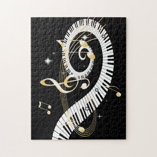 Piano Keys and Golden Music Notes Jigsaw Puzzle | Zazzle