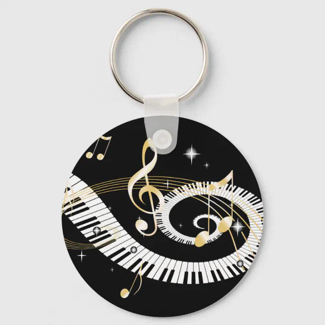 Piano Keys and Golden Music Notes Keychain | Zazzle