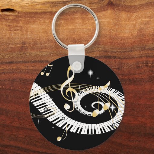 Piano Keys and Golden Music Notes Keychain | Zazzle