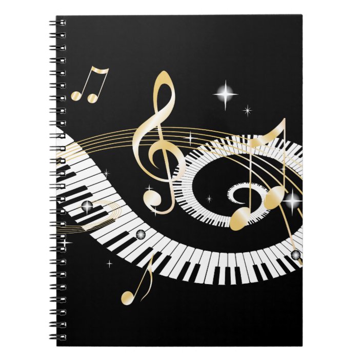 Piano Keys and Golden Music Notes Notebook | Zazzle.com