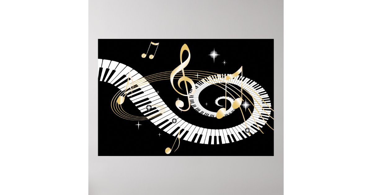 Piano Keys and Golden Music Notes Poster | Zazzle