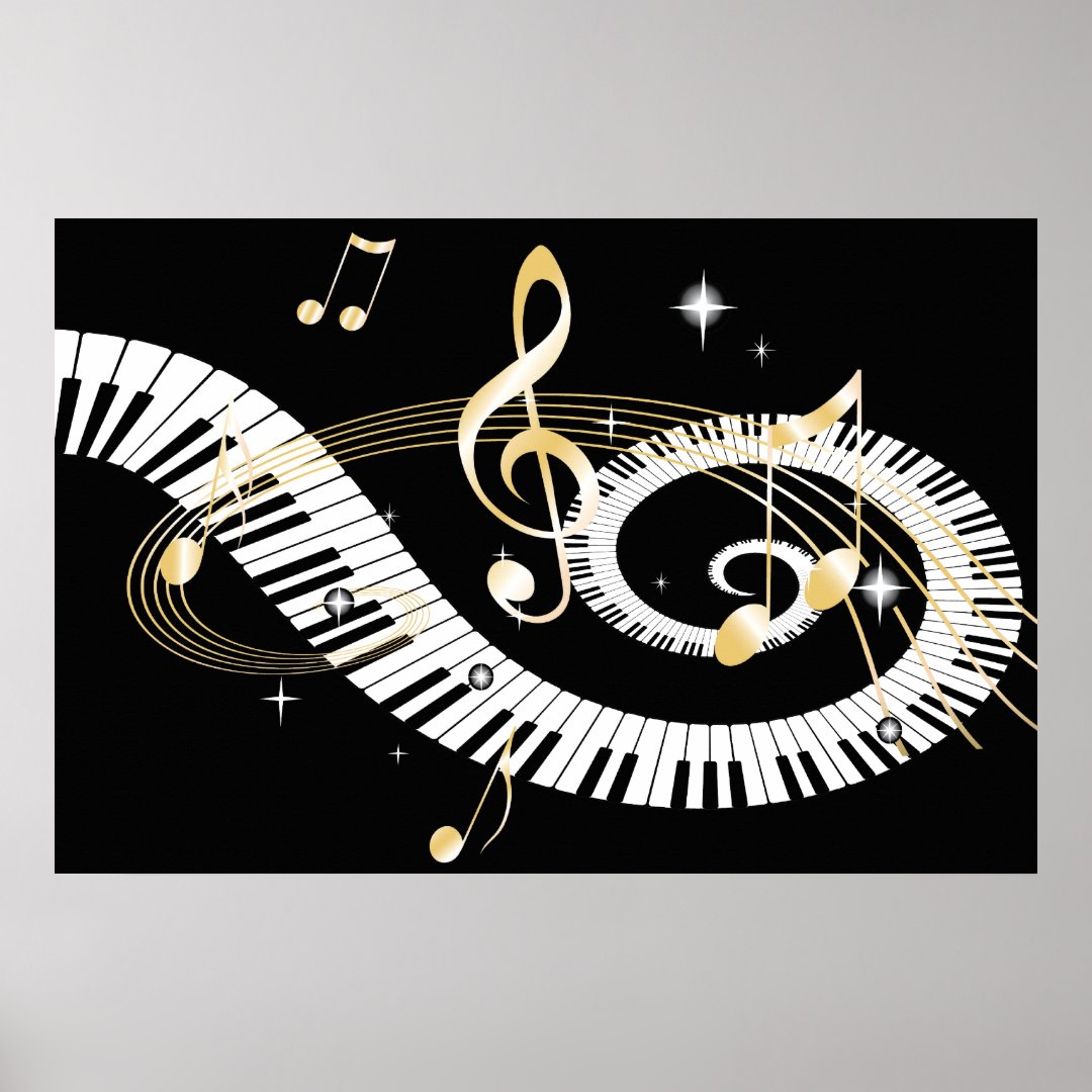 Piano Keys and Golden Music Notes Poster | Zazzle