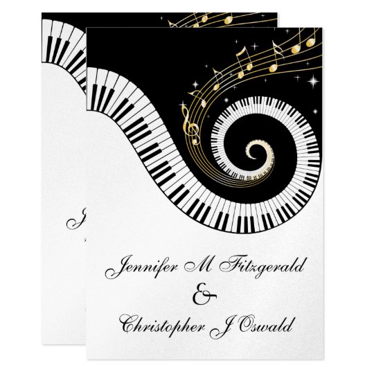 Piano Keys and Golden Musical Notes Wedding Invitation | Zazzle.com