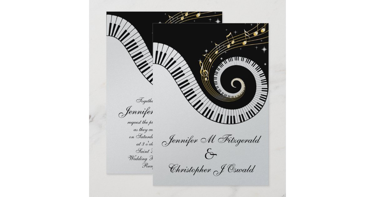 Piano Keys and Golden Musical Notes Wedding Invitation | Zazzle