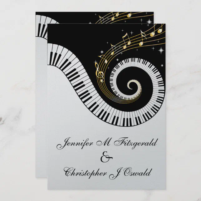 Piano Keys and Golden Musical Notes Wedding Invitation | Zazzle