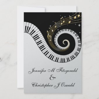 Piano Keys and Golden Musical Notes Wedding Invitation | Zazzle