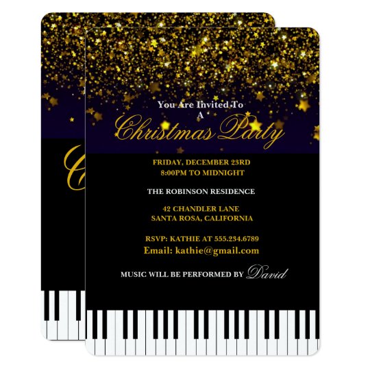 Piano Keys & Gold Glitter Christmas Party Invitation | Zazzle.com