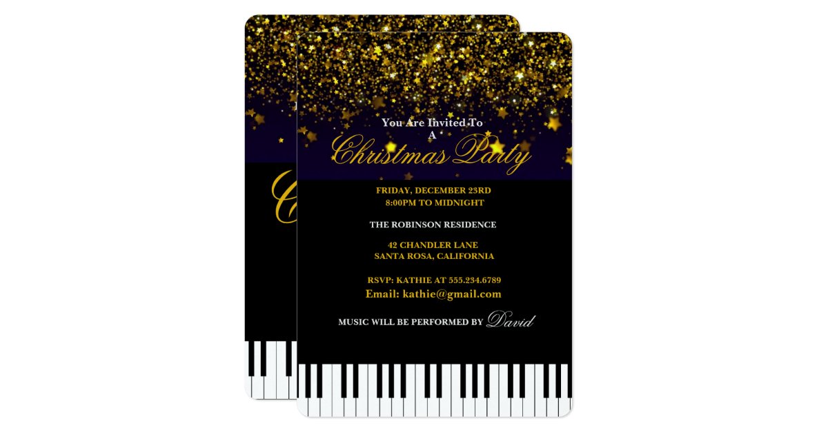 Piano Keys & Gold Glitter Christmas Party Invitation | Zazzle.com