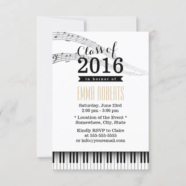 Piano Keys & Music Notes Musical Graduation Party Invitation | Zazzle