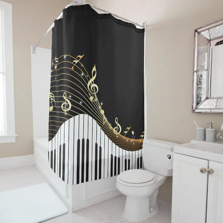 Piano Keys Music Wave Shower Curtain | Zazzle