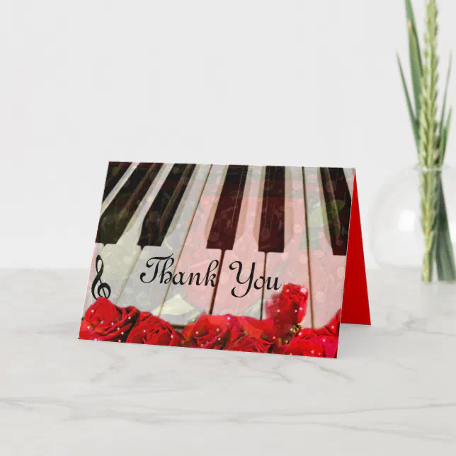 Piano Keys,Roses & Music Notes_ Thank You Card | Zazzle