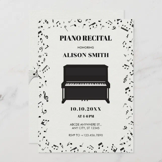 Piano melody music notes invitation | Zazzle