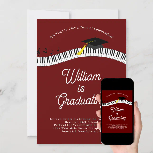Piano Music Musician Graduation Invitation | Zazzle