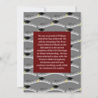 Piano Music Musician Graduation Invitation | Zazzle