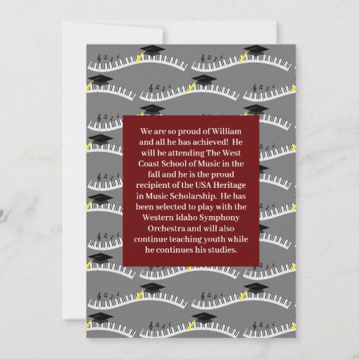 Piano Music Musician Graduation Invitation | Zazzle