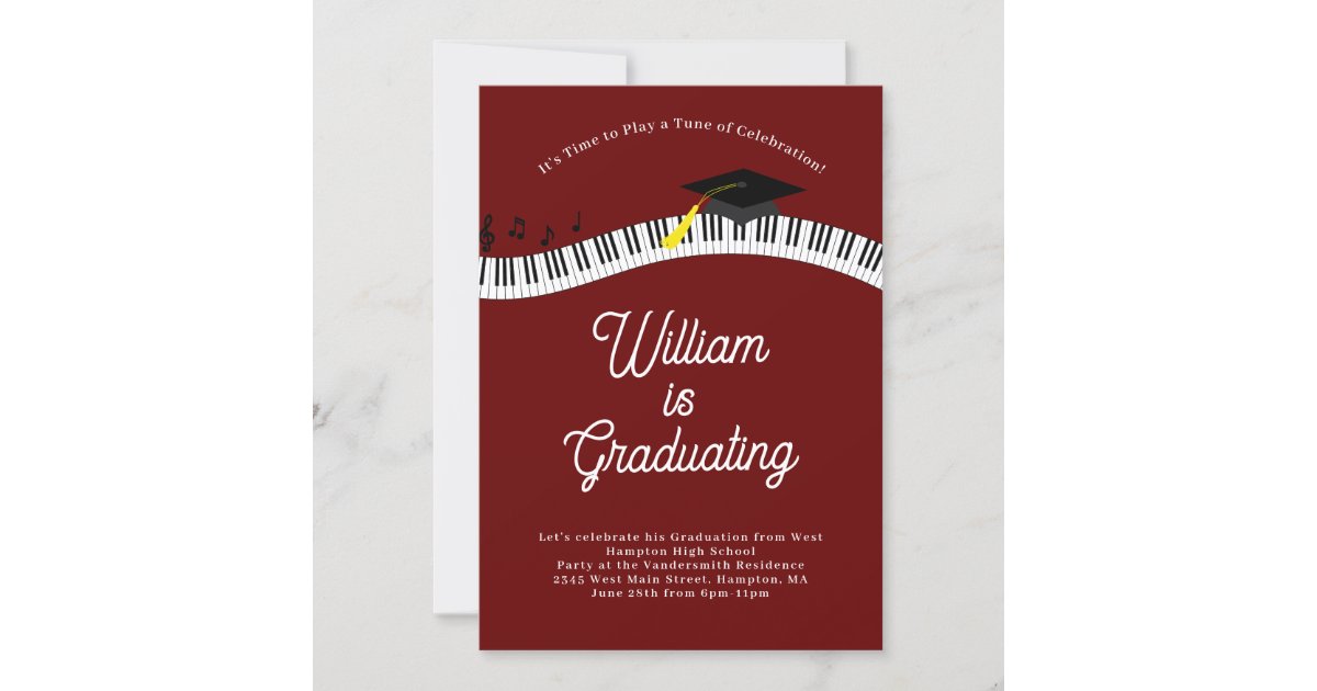 Piano Music Musician Graduation Invitation | Zazzle