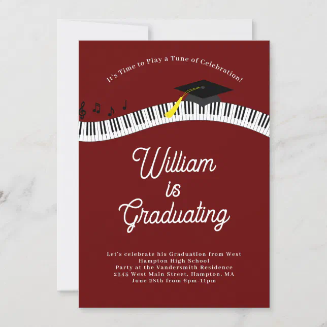 Piano Music Musician Graduation Invitation | Zazzle