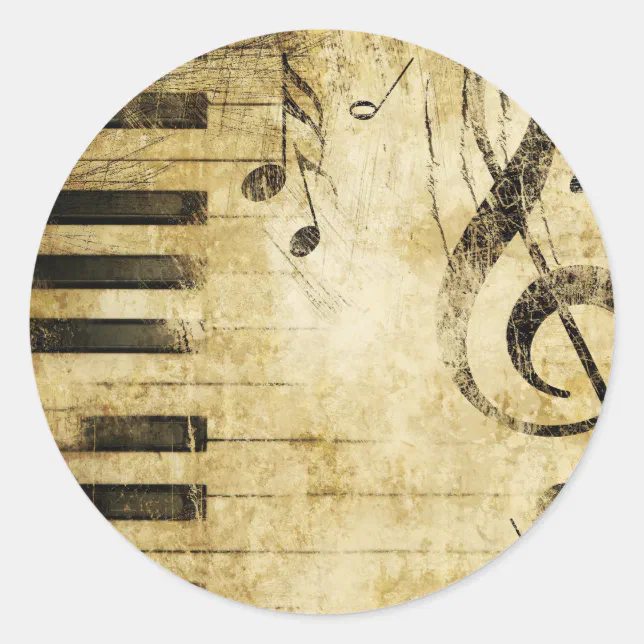 Piano Music Notes Classic Round Sticker | Zazzle