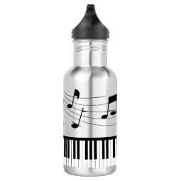 Piano Music Notes Script Name Black White Stainless Steel Water Bottle ...