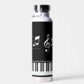 Piano Music Notes Script Name Black White Water Bottle | Zazzle