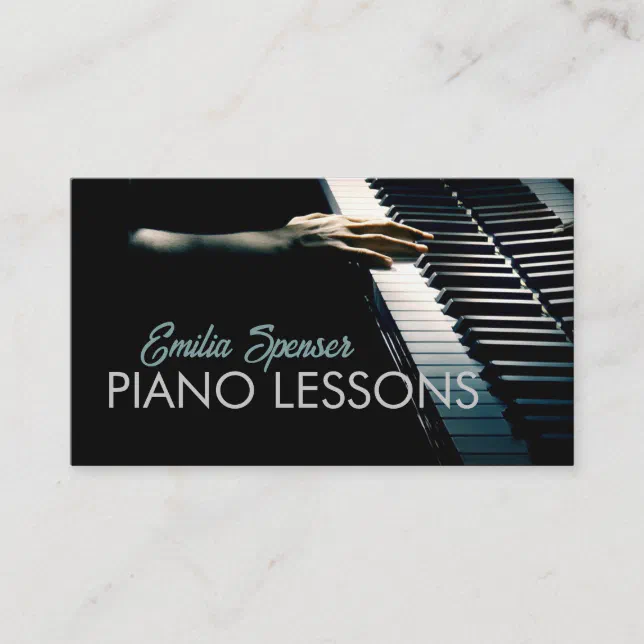 Piano Music Teacher Black Business Card | Zazzle