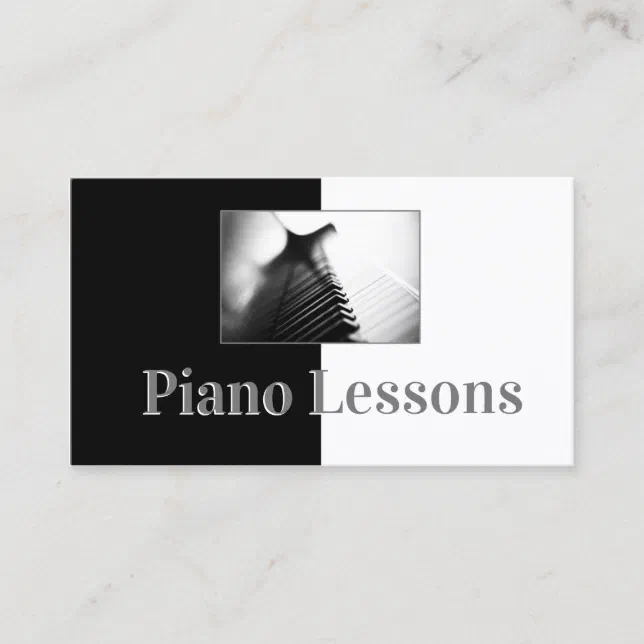 Piano Music Teacher Black & White Business Card | Zazzle