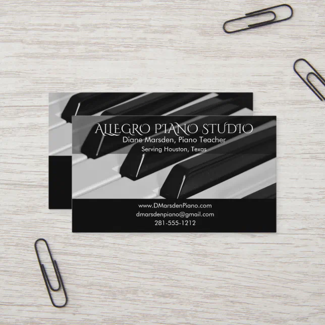 Piano Music Teacher Simple Classic Business Card | Zazzle