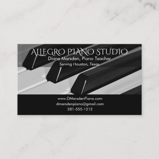 Piano Music Teacher Simple Classic Business Card | Zazzle