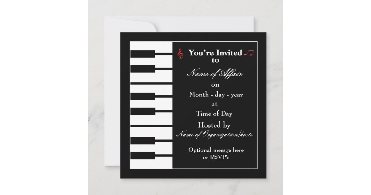 Piano note invitation card | Zazzle