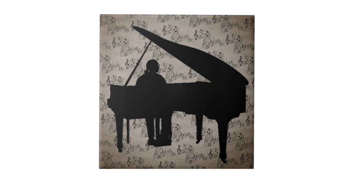PIANO ON MUSIC NOTES CERAMIC TILE | Zazzle