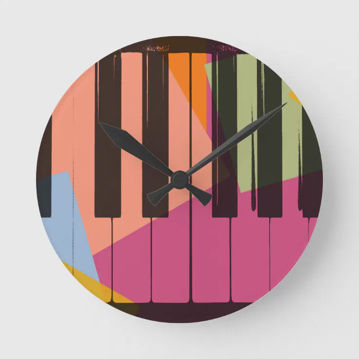 Piano Pop Art Round Clock | Zazzle