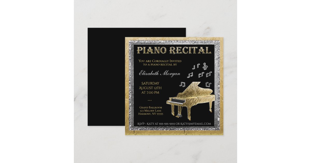 Piano Recital Gold and Silver Invitation | Zazzle