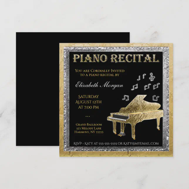 Piano Recital Gold and Silver Invitation | Zazzle
