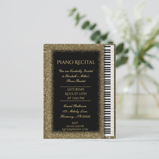 Piano Recital Gold Glitter Baby Grand Invitation Postcard | Zazzle