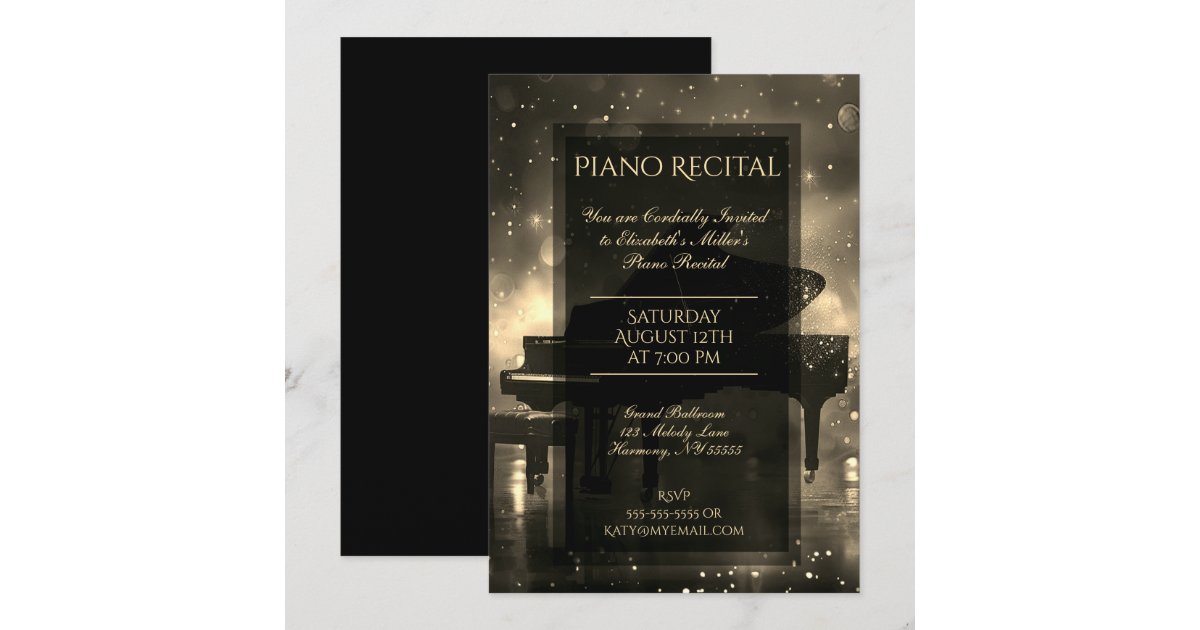 Piano Recital with Gold Lights Invitation | Zazzle