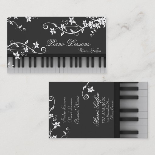 Piano Teacher Lessons Business Card Floral Swirl | Zazzle