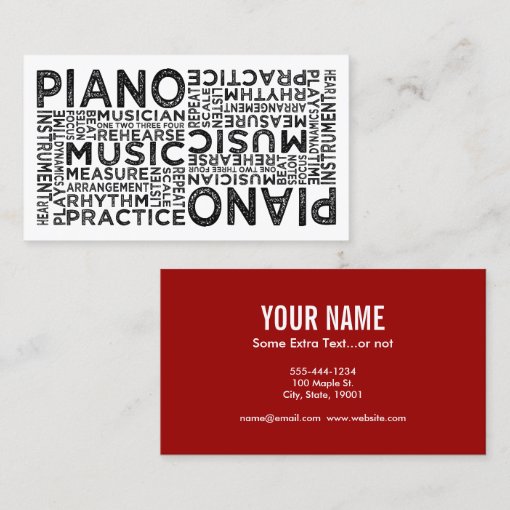 Piano Typography Business Card | Zazzle